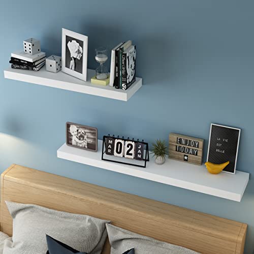 RANK 9.25" Deep White Floating Shelves 2 Pack, Wall Shelf Display Floating Shelf, 36" L