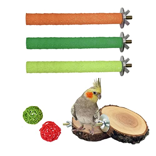 Hamiledyi Parrot Perch Stand Wood Bird Perch Platform Colorful Quartz Sand Paw Grinding Sticks for Cockatiel Conure Budgies Parakeet Lovebird-Random Color(7 pcs)