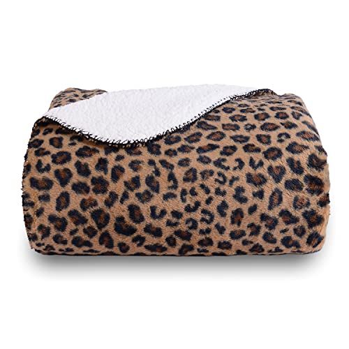 SOCHOW Premium Thick Sherpa Fleece Throw Blanket, Soft and Warm Winter Blanket, 60 × 80 Inches, Brown Leopard