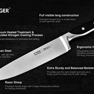 BC.HINGER 8 Inch Professional Chef Knife, German High-Carbon Stainless Steel Cutlery, Kitchen Knife with Ergonomic Handle and Gift Box, Full Tang, Ultra Sharp Blade,Suitable for Meat and Vegetable