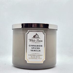 bath and body works, white barn 3-wick candle w/essential oils - 14.5 oz - 2021 core scents! (cinnamon spiced vanilla)