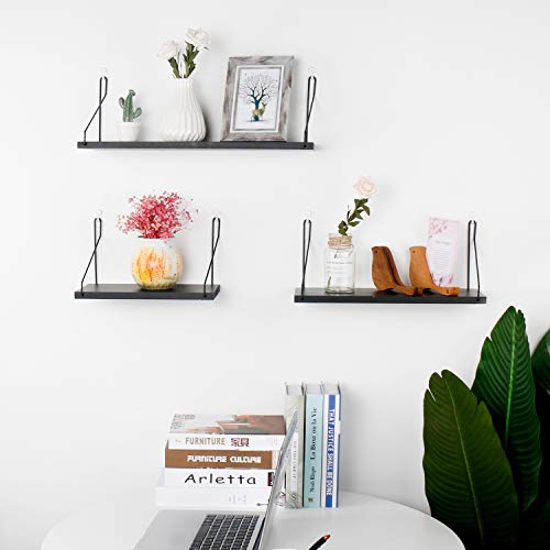 Floating Shelves Decorative Shelves Wooden Wall Mounted Shelf for Bedroom Living Room Kitchen and Office (Black,15.8 in)