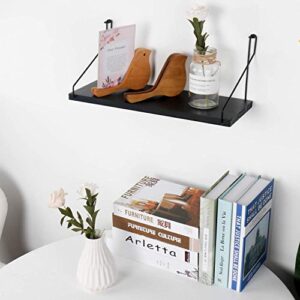 Floating Shelves Decorative Shelves Wooden Wall Mounted Shelf for Bedroom Living Room Kitchen and Office (Black,15.8 in)