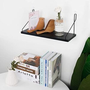 Floating Shelves Decorative Shelves Wooden Wall Mounted Shelf for Bedroom Living Room Kitchen and Office (Black,15.8 in)