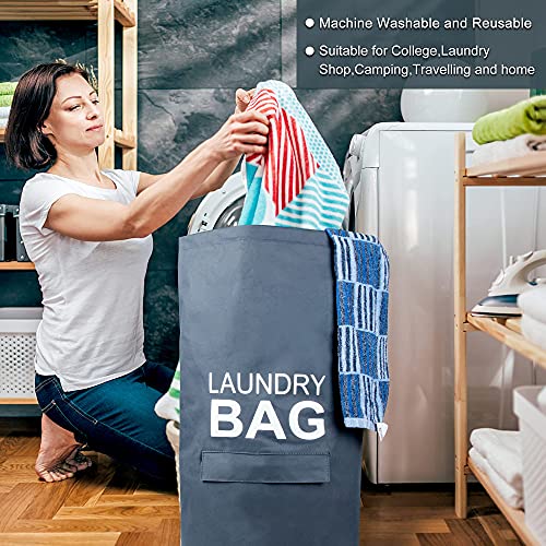 Ansamly Laundry Bag Backpack with Adjustable Shoulder Straps and Pocket,Suitable for Dorm Room Essentials,Portable Heavy Duty 71L Clothes Hamper for College,Travel, Laundromat,Apartment,Dark Grey