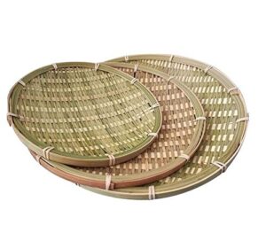 100% handmade bamboo basket weaving serving tray set of 3 for bread food snack woven wicker white green bamboo basket holder traditional decor 8inch 10inch 12inch 14inch 16inch (green, set of 3)