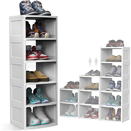 KOUPA 6-Tier Shoe Rack Storage Organizer，Stackable and Adjustable Multi-Function shoe boxes，Space Saving Shoe Shelf Bins ,Extra Large Capacity, Shoe Cubby（Grey）