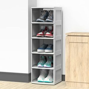 KOUPA 6-Tier Shoe Rack Storage Organizer，Stackable and Adjustable Multi-Function shoe boxes，Space Saving Shoe Shelf Bins ,Extra Large Capacity, Shoe Cubby（Grey）