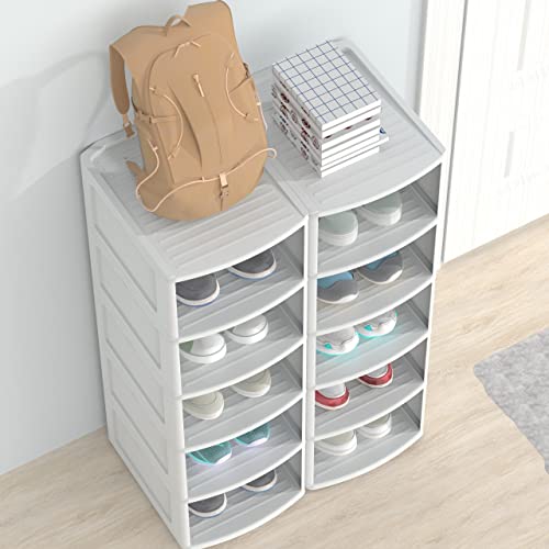 KOUPA 6-Tier Shoe Rack Storage Organizer，Stackable and Adjustable Multi-Function shoe boxes，Space Saving Shoe Shelf Bins ,Extra Large Capacity, Shoe Cubby（Grey）