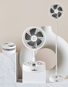 bc.hinger 8-inch foldaway oscillating fan - desk table fans portable air circulator travel mini fans rechargeable battery operated, pedestal stand floor fan with adjustable height, 4 speeds & time settings