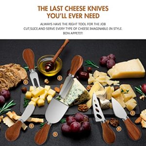 Premium 6-Piece Cheese Knife Set - Complete Stainless Steel Cheese Knives Collection with Wood Handles (Unique Gift-Ready)