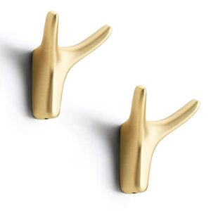 nc nc towel hooks, 2 packs coat hook cow head wall hooks for heavy duty door hanger towel robe clothes cabinet closet sponges hook for bathroom bedroom kitchen hotel pool (brushed brass)