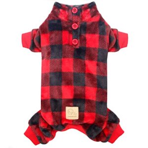 cyeollo dog pajamas red buffalo flannel thermal christmas dog pjs onesie dog clothes doggie small dog pajamas outfits winter warm cold weather apparel