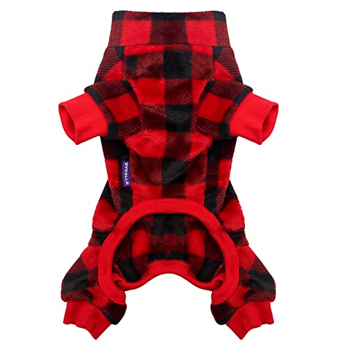 cyeollo Dog Pajamas Red Buffalo Flannel Thermal Christmas Dog Pjs Onesie Dog Clothes Doggie Small Dog Pajamas Outfits Winter Warm Cold Weather Apparel