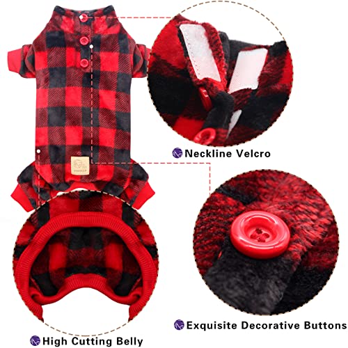 cyeollo Dog Pajamas Red Buffalo Flannel Thermal Christmas Dog Pjs Onesie Dog Clothes Doggie Small Dog Pajamas Outfits Winter Warm Cold Weather Apparel