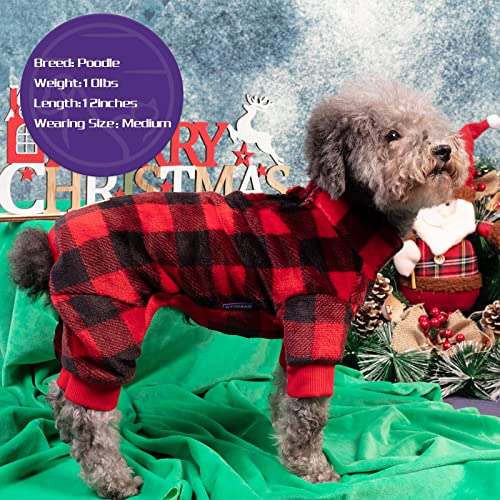 cyeollo Dog Pajamas Red Buffalo Flannel Thermal Christmas Dog Pjs Onesie Dog Clothes Doggie Small Dog Pajamas Outfits Winter Warm Cold Weather Apparel