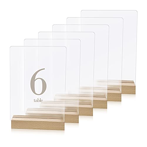 ZYP 5 x 7 Acrylic Sign with Wood Stands, Blank Acrylic Signs with Base, Acrylic Sheet Holder Stand Wood for Wedding Table Number Holder, Table Display Stand Signs for Party Events, Office