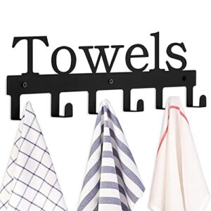 goutoports bathroom towel rack wall mount towel holder metal 6 hooks rustproof and waterproof -black (towel rack song typeface)