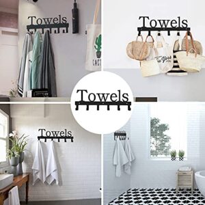 Goutoports Bathroom Towel Rack Wall Mount Towel Holder Metal 6 Hooks Rustproof and Waterproof -Black (Towel Rack Song Typeface)