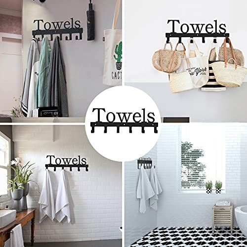 Goutoports Bathroom Towel Rack Wall Mount Towel Holder Metal 6 Hooks Rustproof and Waterproof -Black (Towel Rack Song Typeface)