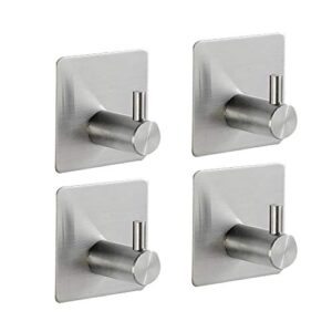 sundoki adhesive wall hooks, bathroom towel hooks hanger stainless-steel waterproof self-adhesive hooks for coat, hat, towel robe rack (4 pack)