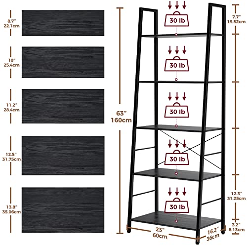 Gadroad 5-Tier Ladder Shelf, Free Standing Display Bookcase with Metal Frame, Ladder Shelves Plant Shelf for Living Room/Office/Balcony/Bathroom/Bedroom, Grey