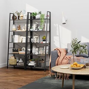 Gadroad 5-Tier Ladder Shelf, Free Standing Display Bookcase with Metal Frame, Ladder Shelves Plant Shelf for Living Room/Office/Balcony/Bathroom/Bedroom, Grey