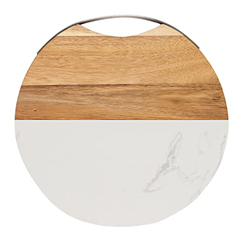 C.R Gibson QSBW-24018 Marble and Wood Charcuterie Board Serving Tray, 11.8'' D, Multicolor