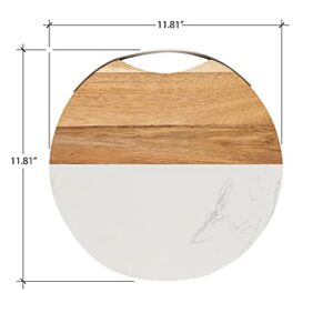 C.R Gibson QSBW-24018 Marble and Wood Charcuterie Board Serving Tray, 11.8'' D, Multicolor