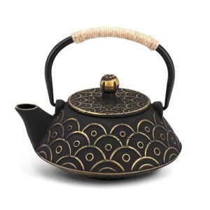 vudeco 30oz gold black japanese cast iron teapot kettle set loose leaf tea pot for loose tea cast iron kettle with tea infuser japanese tea set cast iron tea kettle japanese tea pot wood stove