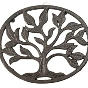 gasaré, Trivet for Hot Dishes, Pots and Pans, Metal Trivet, Tree Roots Oval Design, Cast Iron, Rubber Feet Caps, Ring Hanger, 8¼ x 7 Inches, Brown Finish, 1 Unit