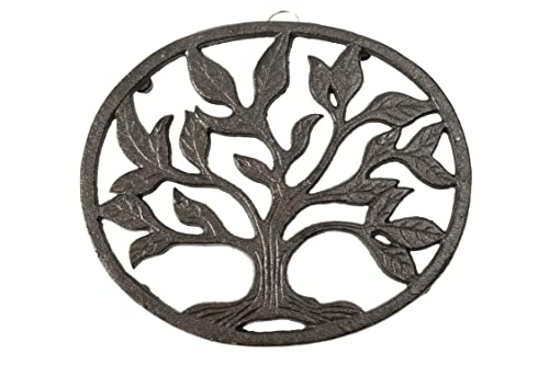 gasaré, Trivet for Hot Dishes, Pots and Pans, Metal Trivet, Tree Roots Oval Design, Cast Iron, Rubber Feet Caps, Ring Hanger, 8¼ x 7 Inches, Brown Finish, 1 Unit