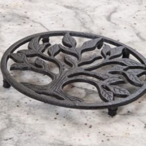 gasaré, Trivet for Hot Dishes, Pots and Pans, Metal Trivet, Tree Roots Oval Design, Cast Iron, Rubber Feet Caps, Ring Hanger, 8¼ x 7 Inches, Brown Finish, 1 Unit