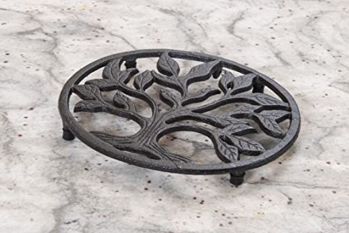 gasaré, Trivet for Hot Dishes, Pots and Pans, Metal Trivet, Tree Roots Oval Design, Cast Iron, Rubber Feet Caps, Ring Hanger, 8¼ x 7 Inches, Brown Finish, 1 Unit