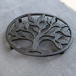 gasaré, Trivet for Hot Dishes, Pots and Pans, Metal Trivet, Tree Roots Oval Design, Cast Iron, Rubber Feet Caps, Ring Hanger, 8¼ x 7 Inches, Brown Finish, 1 Unit