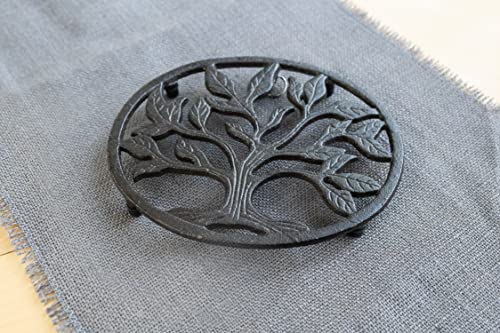 gasaré, Trivet for Hot Dishes, Pots and Pans, Metal Trivet, Tree Roots Oval Design, Cast Iron, Rubber Feet Caps, Ring Hanger, 8¼ x 7 Inches, Brown Finish, 1 Unit