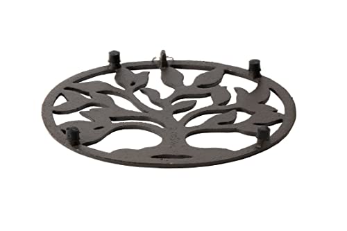 gasaré, Trivet for Hot Dishes, Pots and Pans, Metal Trivet, Tree Roots Oval Design, Cast Iron, Rubber Feet Caps, Ring Hanger, 8¼ x 7 Inches, Brown Finish, 1 Unit