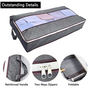 Under Bed Storage Bag Containers - 1 Pack 90L Foldable Blanket Clothes Storage Bags with Zippers & Reinforced Handles | Large Capacity Underbed Storage Bins Organizer with Clear Top Window (Grey, 1)