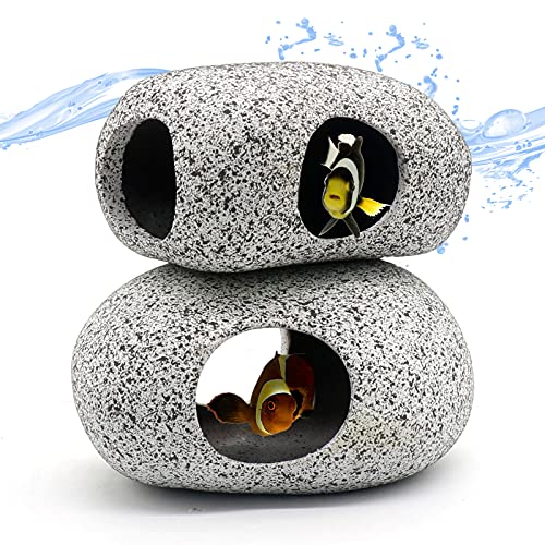 Aquarium Reptile Cave Ceramic Hidden Cavern Cave Fish Tank Rocks Decoration Aquarium Decor Betta Hideaway Betta Shrimp Breeding Playing(S+L)