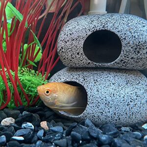 Aquarium Reptile Cave Ceramic Hidden Cavern Cave Fish Tank Rocks Decoration Aquarium Decor Betta Hideaway Betta Shrimp Breeding Playing(S+L)