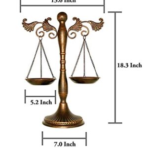 Owlgift Vintage Metal Libra Jewelry Display, Antique Scale Tray Cosmetic Organizer, Farmhouse Candleholder Lawyer of Justice, Unique Centerpiece Stand Storage – Bronze,13.6" W x 18.3" H