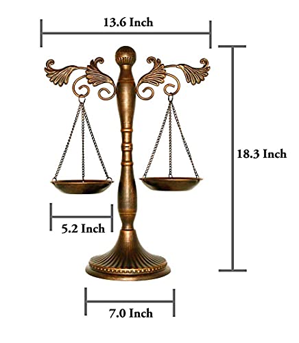 Owlgift Vintage Metal Libra Jewelry Display, Antique Scale Tray Cosmetic Organizer, Farmhouse Candleholder Lawyer of Justice, Unique Centerpiece Stand Storage – Bronze,13.6" W x 18.3" H