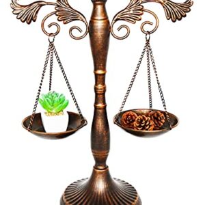 Owlgift Vintage Metal Libra Jewelry Display, Antique Scale Tray Cosmetic Organizer, Farmhouse Candleholder Lawyer of Justice, Unique Centerpiece Stand Storage – Bronze,13.6" W x 18.3" H