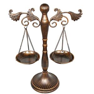 Owlgift Vintage Metal Libra Jewelry Display, Antique Scale Tray Cosmetic Organizer, Farmhouse Candleholder Lawyer of Justice, Unique Centerpiece Stand Storage – Bronze,13.6" W x 18.3" H