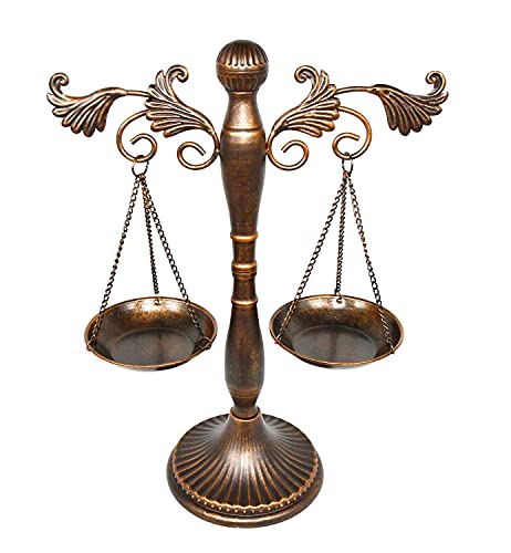 Owlgift Vintage Metal Libra Jewelry Display, Antique Scale Tray Cosmetic Organizer, Farmhouse Candleholder Lawyer of Justice, Unique Centerpiece Stand Storage – Bronze,13.6" W x 18.3" H