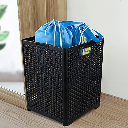 Begale 2-Pack 42 L Folding Plastic Laundry Baskets, Collapsible Laundry Hamper, Large Storage Basket, Black