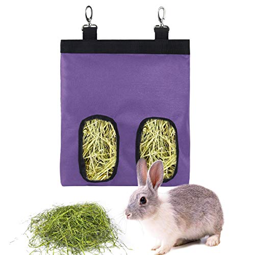 GeerDuo Rabbit Hay Feeder Bag, Guinea Pig Hay Feeder Storage, Hanging Feeding Hay for Small Animals Larege Size 600D Oxford Cloth Fabric(M,Purple1)