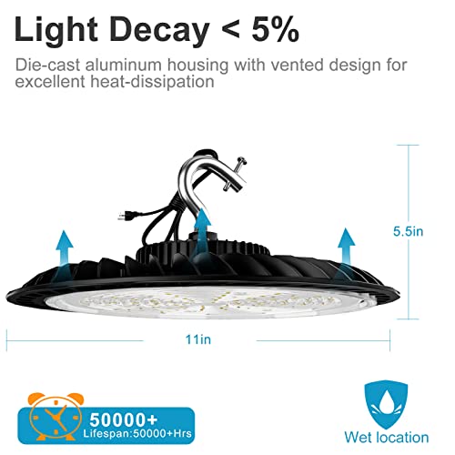 Lightdot 100W LED High Bay Light for Warehouse/Barn 5000K 14000LM (Eqv. 400W HPS/MH) High Bay LED Light, ETL Listed LED Bay Light for Commercial Lighting Energy Save Upto 760KW*6/Y(5Hrs/Day) -6Pack