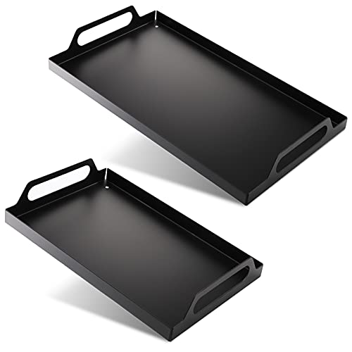 Peohud 2 Pack Black Metal Serving Tray, Decorative Coffee Table Tray with Handles, Vanity Platter Breakfast Tray for Eating, Storing, Bedroom, Kitchen, Living Room, Bathroom