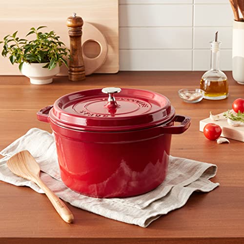 Staub Cast Iron Dutch Oven 5-qt Tall Cocotte, Made in France, Serves 5-6, Cherry